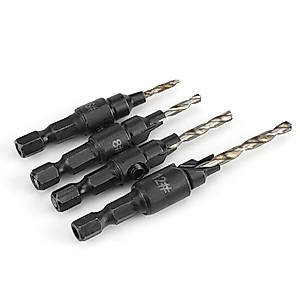 HSS Countersink Drill Bit, #6#8#10#12 1/4inch Hex Shank Drill Bits HSS Countersink Drill Bit Set with Small Wrench Countersink Woodworking Tool