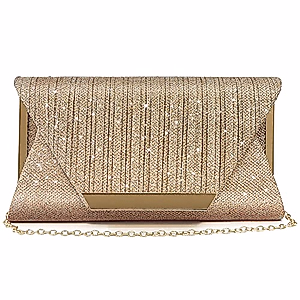 VINMEN Evening Bags Purses For Wedding Glitter Clutch for Women Dressy Clutches with Shoulder Chain (Gold)