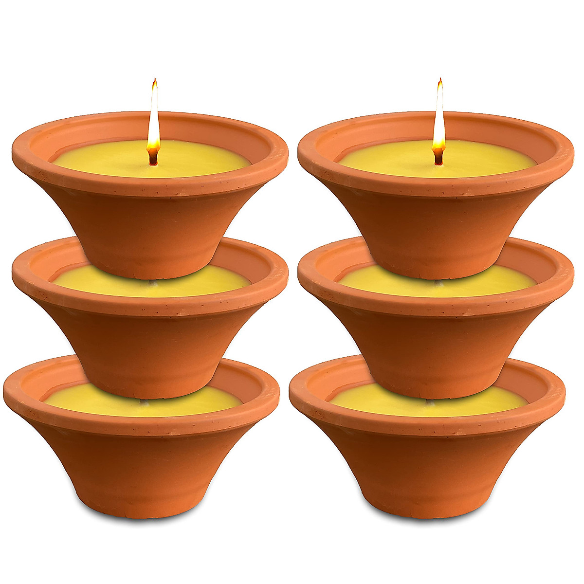Citronella Candles,Outdoor Large Citronella Scented Candles Set, Aromatherapy Candle - Large Flame Wick in Terracotta Bowl - for Home Garden Patio Balcony BBQ Party Outside Camping - 6 Pack