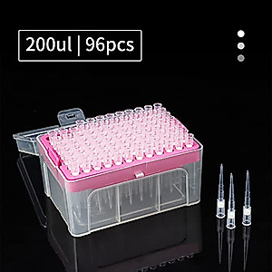 96pcs 200uL Filtering Pipette Tips - Four E's Scientific Universal Filter Pipettor Tips 200ul Racked Non-pyrogenic DNAse/RNAse Free Autoclavable 1 Rack 96 Tips