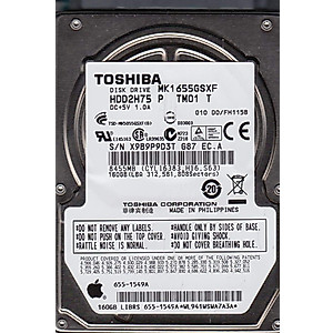 MK1655GSXF, HDD2H75 P TM01 T, Toshiba 160GB SATA 2.5 Hard Drive (Renewed)