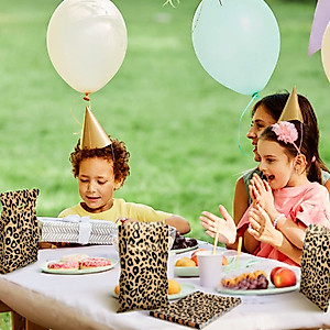 50 Pieces Print Treat Bags Plastic Bag with Die Cut Handle Candy Bags Animal Party Bags Plastic Merchandise Goodies Bags Shopping Bags Gift Bags Wild Life Birthday Party Supplies(Leopard)