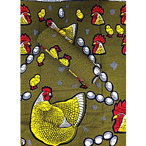 African Ankara Wax Print Fabrics -Chicken Family Design-Yellow, White, Red, Black,- Sell by 6 Yards-100% Cotton- for Dresses