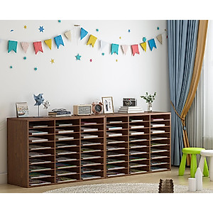 PAG Mail Sorter Organizer, Wood Literature Organizer, Student Mailbox for Classroom, Desktop Bill Paper Organizer for Office Home School, 27 Compartments, Brown