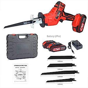 Reciprocating Saw with 2 Batteries, 4 PCS Saw Blades, Ideal for Wood and Metal Cutting, 21V 2000mAh Cordless Saw Electric Saw