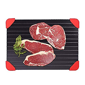 Defrosting Tray for Frozen Meat Claw Food | 14" x 8" Large Rapid Thawing Tray | Natural Fast and Magic Defroster Board | Rubber on Corners | Miracle Quick Defroster Plate | Lock Nutrition | Black