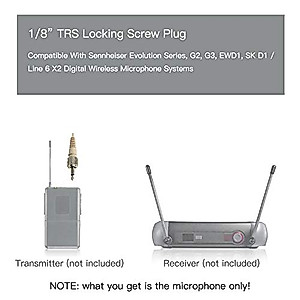 J K MIC-J 069 Earhook Headworn Headset Unidirectional Microphone Compatible with Sennheiser Wireless Microphone System - 1/8" TRS Locking Screw Plug