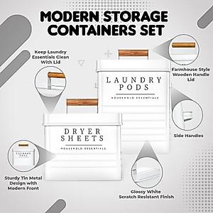 KOANEssentials Farmhouse Metal Laundry Pods Container with Dryer Sheet Holder for Laundry Room Organization and Storage, Farmhouse Decor, Eco Frendly,Holds 200 Laundry Pods and 300 Dryer Sheets