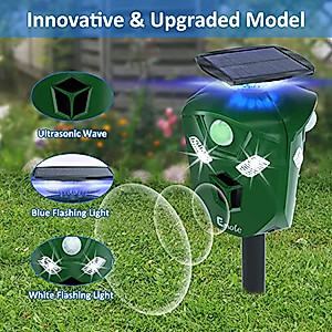 emole Solar Animal Repeller with Motion Sensor Outdoor Ultrasonic Cat Repellent Waterproof Rabbit Deer Deterrent for Garden, Repel Dog Raccoon Skunk in 360 Degree