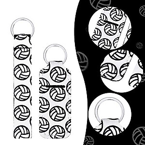 20 Pcs Volleyball lipstick Holder Keychains Lanyard Set, Include Lipstick Holder Keychains Volleyball Pattern Sport Theme Portable Lipstick Holder and Wristlet Keychain Lanyard for lipstick(White)