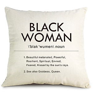 OUZ Black Women Throw Pillow Case, African American Women Gift, Mom Gifts, Gift for Grandma, Birthday Gift, Linen Cushion Cover for Sofa Couch Bed, 18 x 18 Inch-8L119