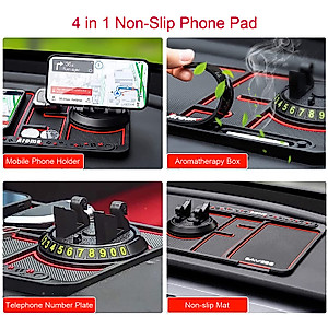 4 in 1 Non-Slip Phone Pad for Car, Anti-Slip Mat Car Phone Holder with Mount, Car Dashboard Accessories, Temporary Car Parking Card Number Plate and Aromatherapy