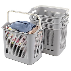 Xeabia 42 L Plastic Dirty Clothes Hampers with Handles, Large Plastic Laundry Baskets, Gray, 4 Packs