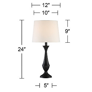 360 Lighting Joyce Modern Table Lamps 24" Tall Set of 2 Black Metal White Linen Tapered Drum Shade Decor for Bedroom Living Room House Home Bedside Nightstand Office Entryway Kids Family