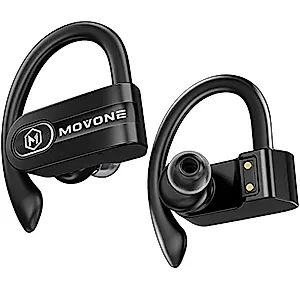 MOVONE True Wireless Earbuds Sport Bluetooth Headphones with Wireless Charging Case Premium Deep Bass Earphones Over Ear Hooks 32hrs Playtime in Ear with Built in Mic Headset USB C for Workout Running