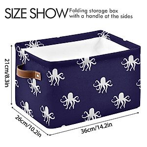 Cartoon Octopuses Blue Storage Basket Bins Decorative Toy Organizer Bins Laundry Hamper Baskets with Handles for Office Bedroom Clothes Bedroom Living Room,1 pcs