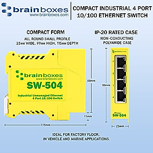 Brainboxes Switch - 4 Ports - DIN Rail mountable (SW-504)