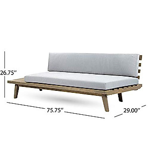 Christopher Knight Home Eulah Indoor Minimalist Acacia Wood Left-Sided Sofa with Grey Cushions, Grey Finish / Grey