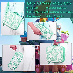 Carrying Case for Nintendo Switch Hard Shell Protective Travel Leaf Crossing Deluxe Storage Bag with Shoulder Strap for Switch Console and Accessories