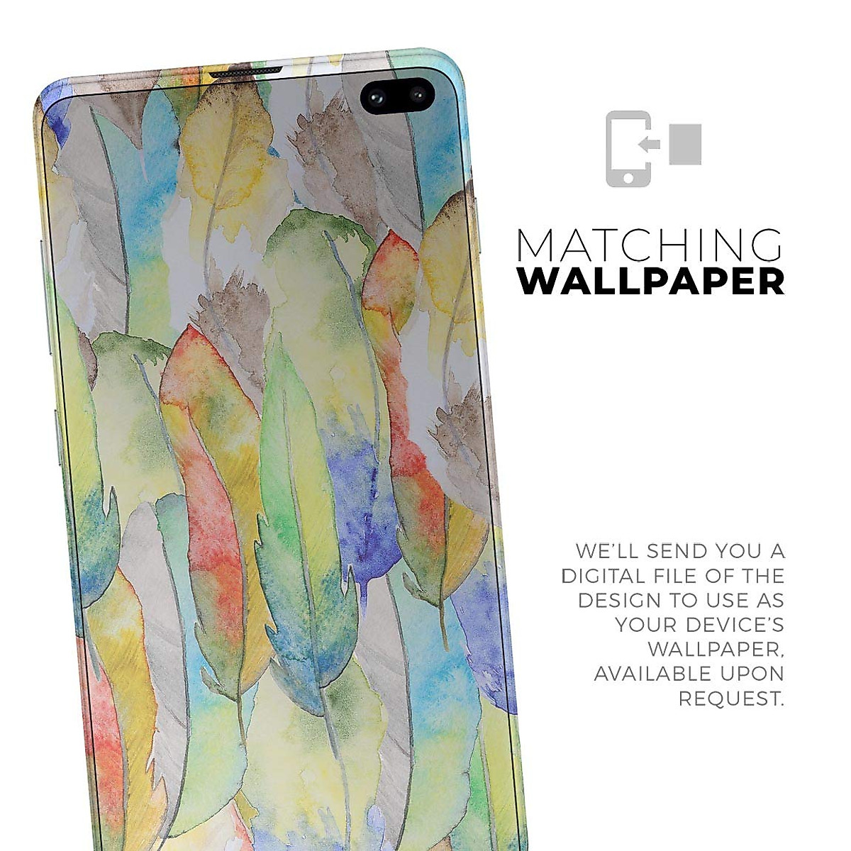 DesignSkinz Vivid Watercolor Feather Overlay Protective Vinyl Decal Wrap Skin Cover Compatible with The Samsung Galaxy S20 (Screen Trim & Back Glass Skin)