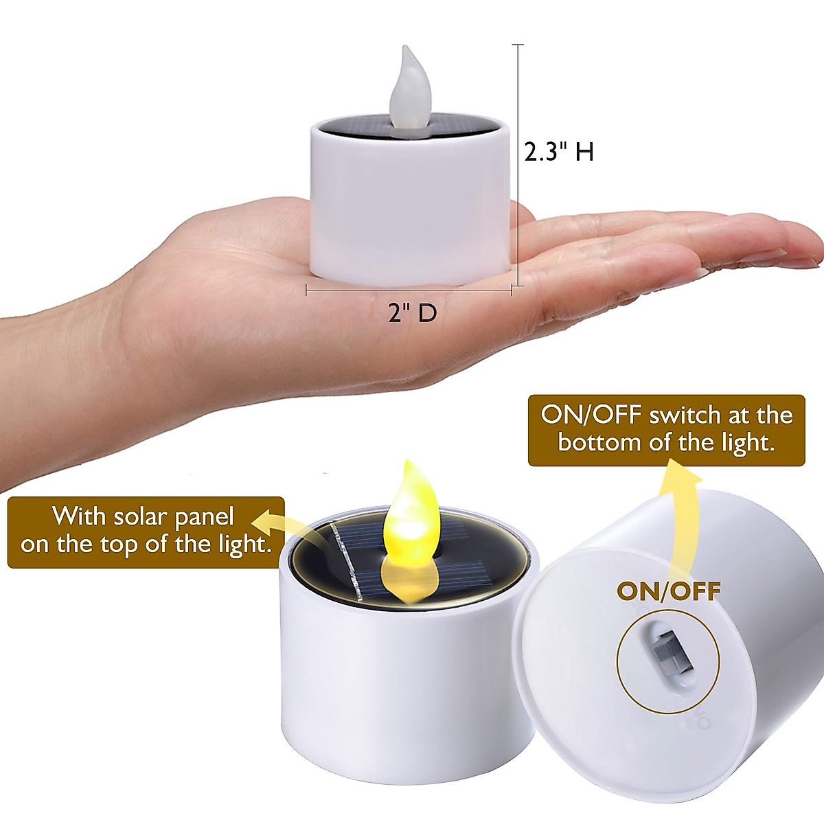 PChero 6pcs Solar Candles Outdoor Waterproof, Rechargeable LED Flameless Votive Pumpkin Tea Lights with Dusk to Dawn Sensor for Lantern Garden Camping Party Home Decor