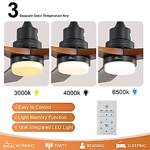 Sofucor 52" Ceiling Fan with Lights Remote Control, 3 Poles for Indoor Outdoor Ceiling Fan with Remote, Reversible Noiseless ETL Motor, 3 Walnut Wooden Blades