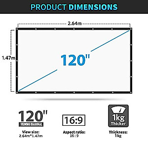 Projector Screen, KSAN 3-Layer Projector Screen 120 Inch, Portable Moive Projection Screen with 16:9 HD 4K for Indoor and Outdoor Party Home Theatre Cinema