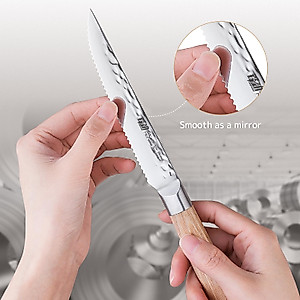 FINDKING 4-Piece Kitchen Steak Knife Set, 4.7 Inch Serrated Kitchen Knives, Rustproof Stainless Steel Cutlery, Pakka Wood Handle, Beige (Michelia Series)