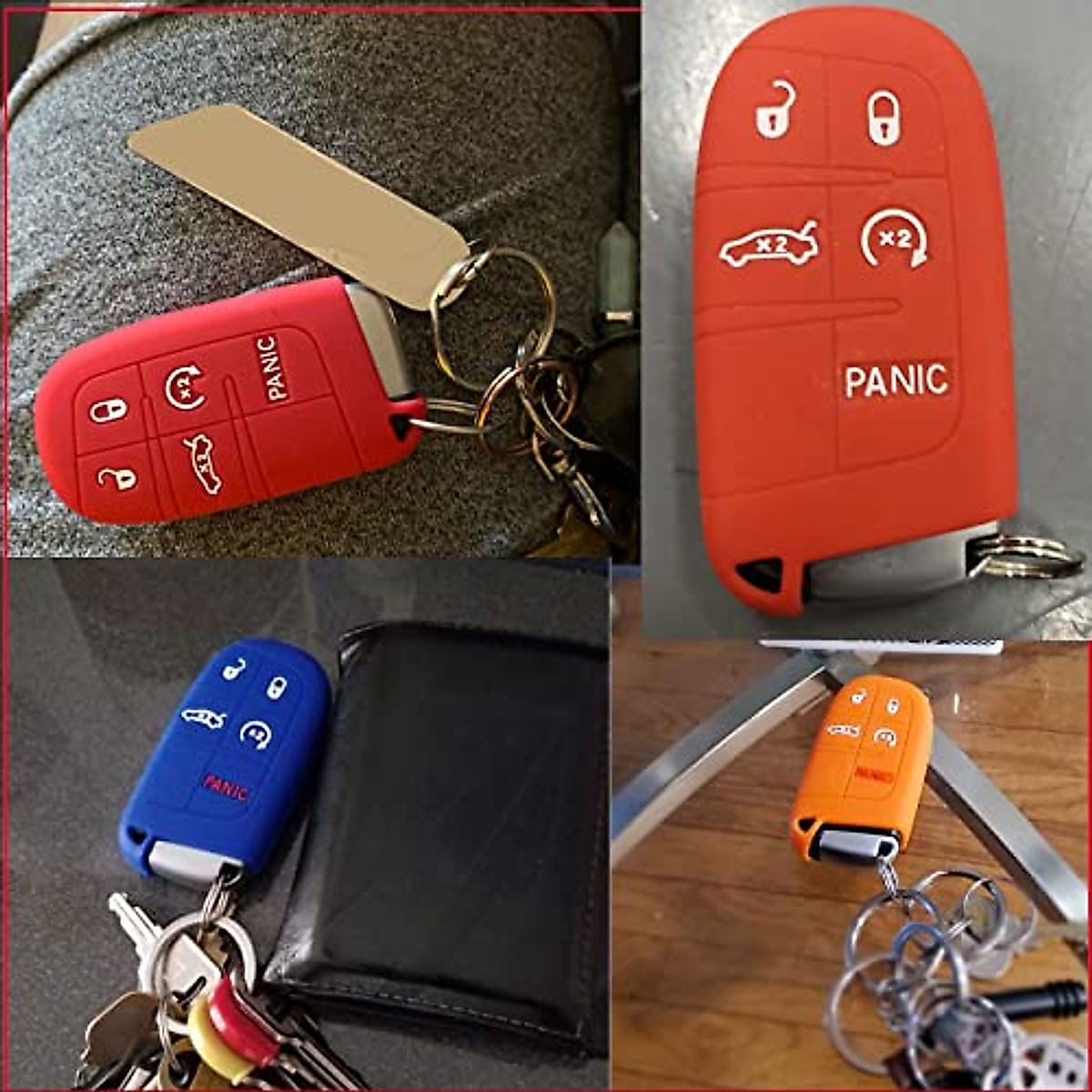 BTSMONE Silicone 5 Buttons Smart Key Fob Remote Cover Case Keyless Entry Protector Bag for Jeep Grand Cherokee Dodge Challenger Charger Dart Durango Journey Chrysler 300 Orange