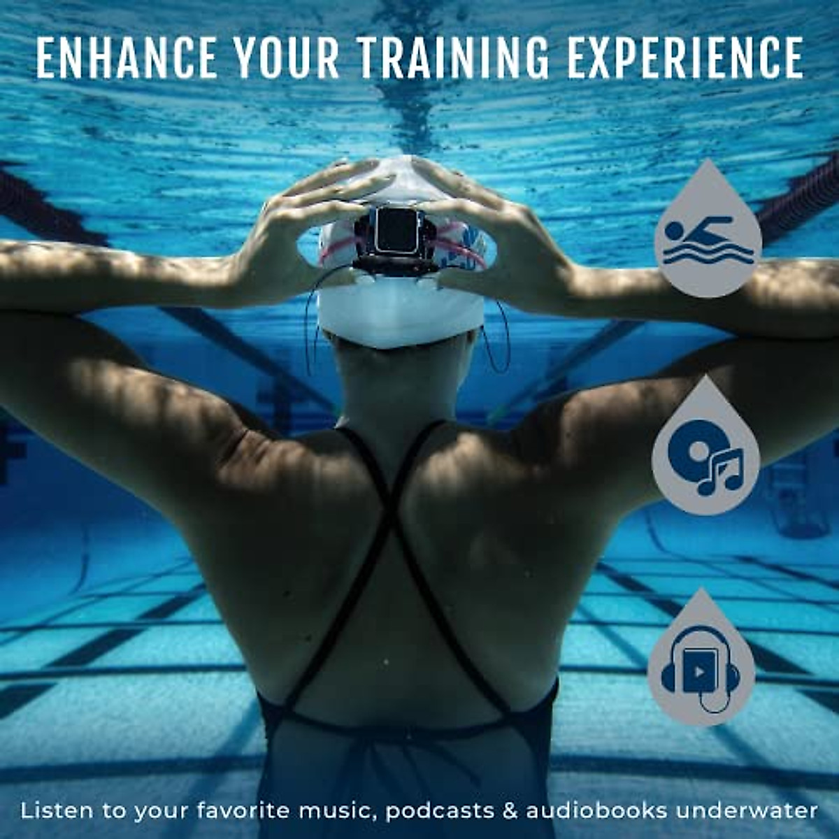 H2O Audio Interval - Swimming Headphones Made for Apple Watch with Bass-Amplified Surge S+ Swimming Earbuds - Bluetooth Swimming Headphones for Underwater Sports - 6-Hour Playtime - Waterproof IPX8
