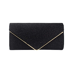 KALAIEN Envelope Clutch Purse Evening Bag for Women Glitter Evening Bag Handbags For Wedding (Black)