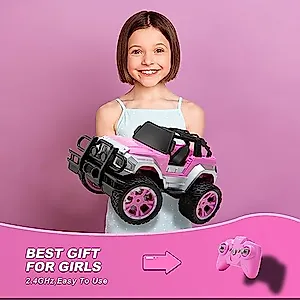 Carox Remote Control Car for Girls, Pink RC Car with Doll and Sticker for Ages 4-10 Years Old Girls, 80 mins with Rechargeable Battery, 1:16 Scale 2.4Ghz, Birthday for Grils,OX11S