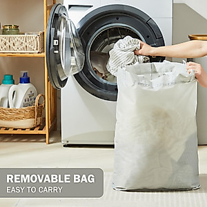 48L Slim Laundry Hamper with Lid, Tall Laundry Basket with Removable Bag, Narrow Clothes Hamper for Corner, Foldable Storage Basket with Lid for Laundry Room, Bedroom, Toys & Blankets, Grey