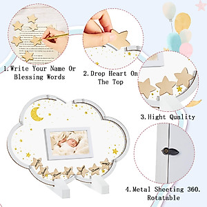 Kosiz Large Baby Shower Guest Book Alternatives Baby Shower Decorations with Wooden Hearts for 60 Guests Baby Shower Sign Picture Frame Pregnancy Keepsake for Soon to Be Moms(Cloud)