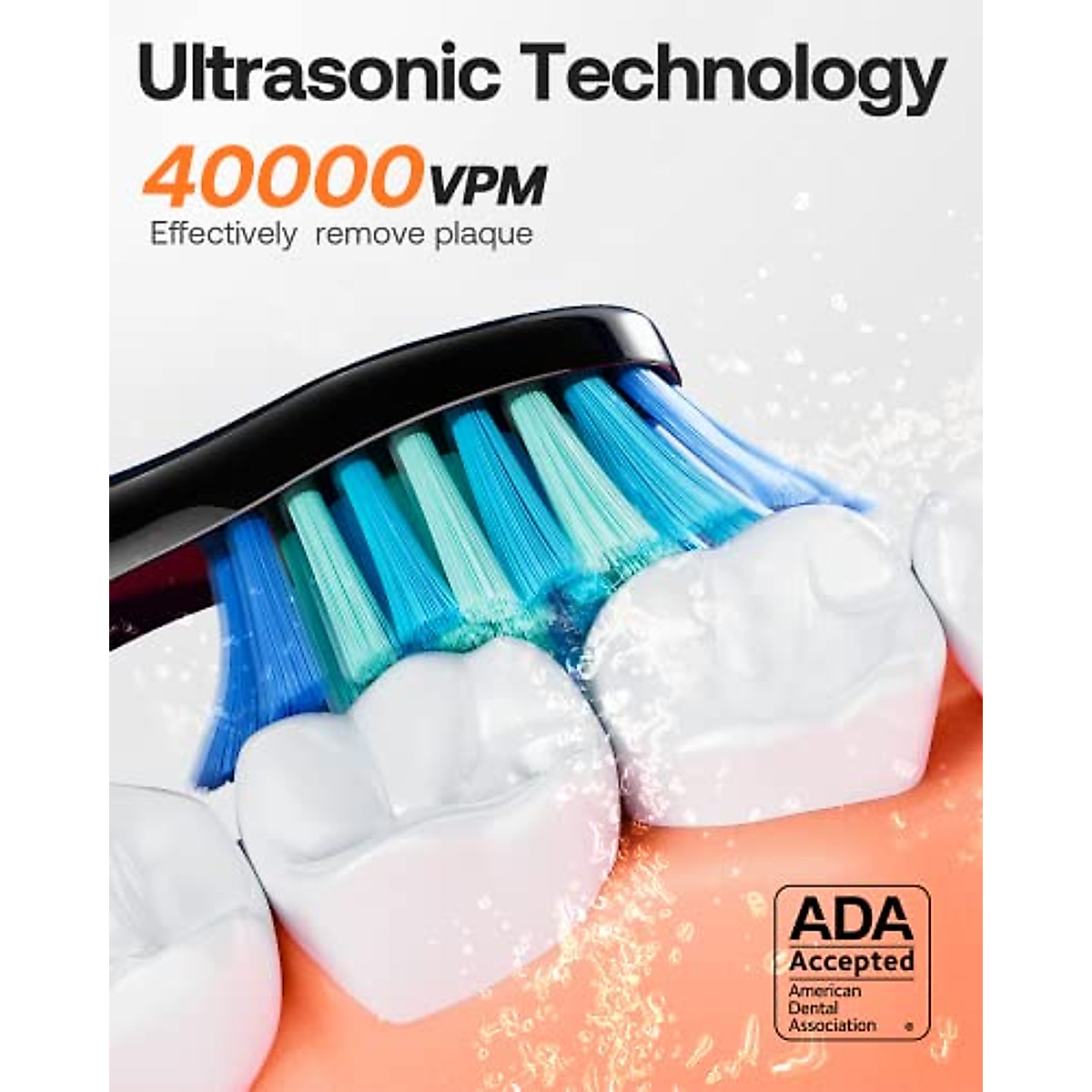 Bitvae Ultrasonic Electric Toothbrushes - Electric Toothbrush for Adults and Kids, American Dental Association Accepted, Rechargeable Travel Sonic Toothbrush with 8 Heads, Black D2