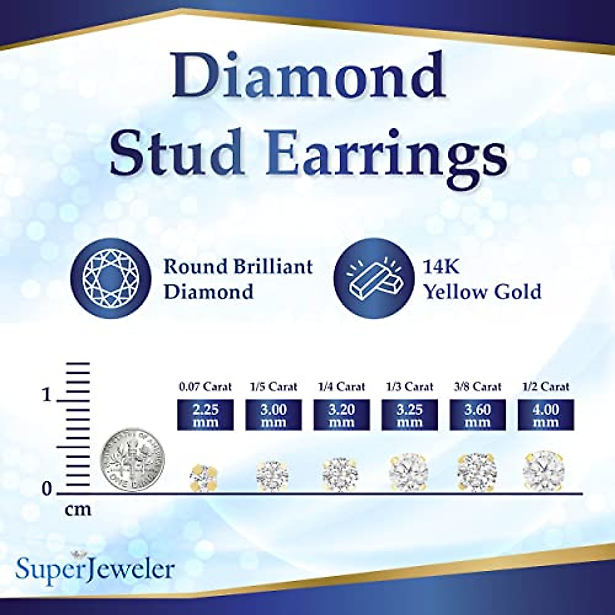 Diamond Earring Studs for Women and Men by SuperJeweler | 1/5 CT to ½ CT Diamonds | Sterling Silver, White or Yellow Gold Stud Earrings | Silicone Backs with Bonus Butterfly Backs