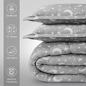 Utopia Bedding All Season Moon Star Comforter Set with 2 Pillow Cases, 3 Piece Soft Brushed Microfiber Kids Bedding Set for Boys/Girls, Machine Washable (Twin)