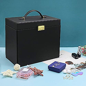 01 besharppin Jewelry Box, 3 Layers Jewelry Organizer with Mirror and Small Portable Case for Earrings Rings Necklaces Bracelet Storage (Black)