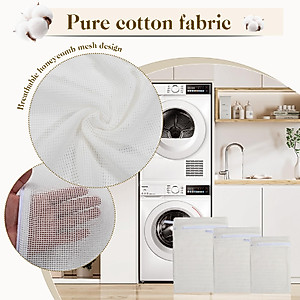 5-Piece Laundry Bag Set, Organic Cotton Mesh Laundry Bag with Zipper and Hanging Loop, 3 Sizes (S,M,L) Mesh Laundry Bag, Artisan Crafted Cotton Mesh Laundry Bag for Delicate Underwear and Socks