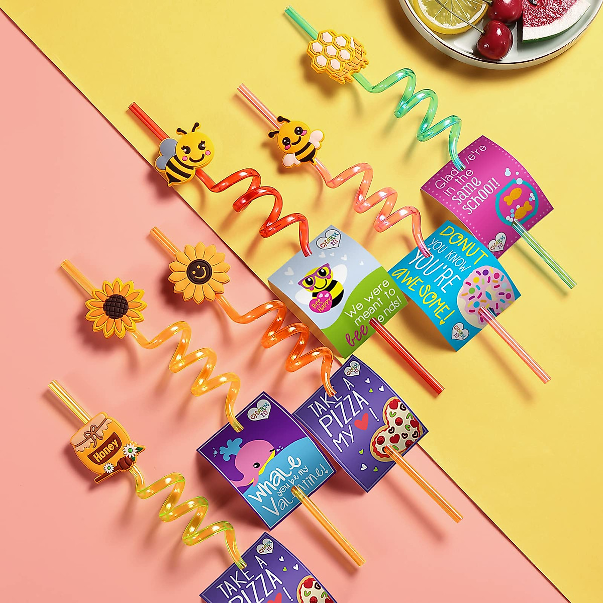 24 Bee Party Favors Bee Sunflower Honey Drinking Straws Goodie Gifts for Kids Birthday Party Supplies with 2 PCS Cleaning Brushes