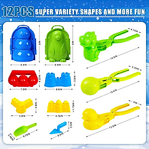 STOPKLAS Snowball Maker Tool Snow Toys for Kids, Snow Molds Snowman Kit with Storage Bag, Outdoor Winter Toys for Toddlers with Duck Snowball Maker Dinosaur Soccer Snow Clips Penguin Castle