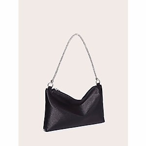 GORGLITTER Women's Satin Evening Handbag Wedding Prom Clutch Purse Party Formal Cocktail Clutches Shoulder Bag Black One Size