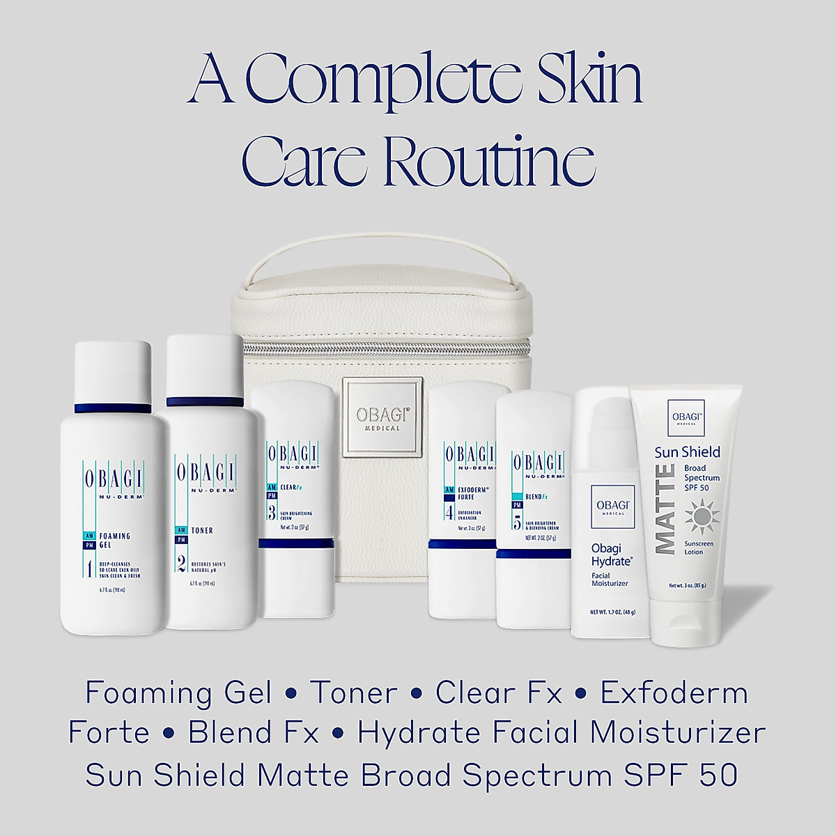Obagi Medical Nu-Derm Fx System Normal to Oily Bundle - Includes: Foaming Gel, Toner, Clear, Exfoderm Forte, Blend. Hydrate and Sun Shield.
