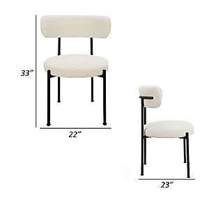 Benjara Aeon 22 Inch Set of 2 Dining Chairs, Metal Frame, Boucle, Off White and Black