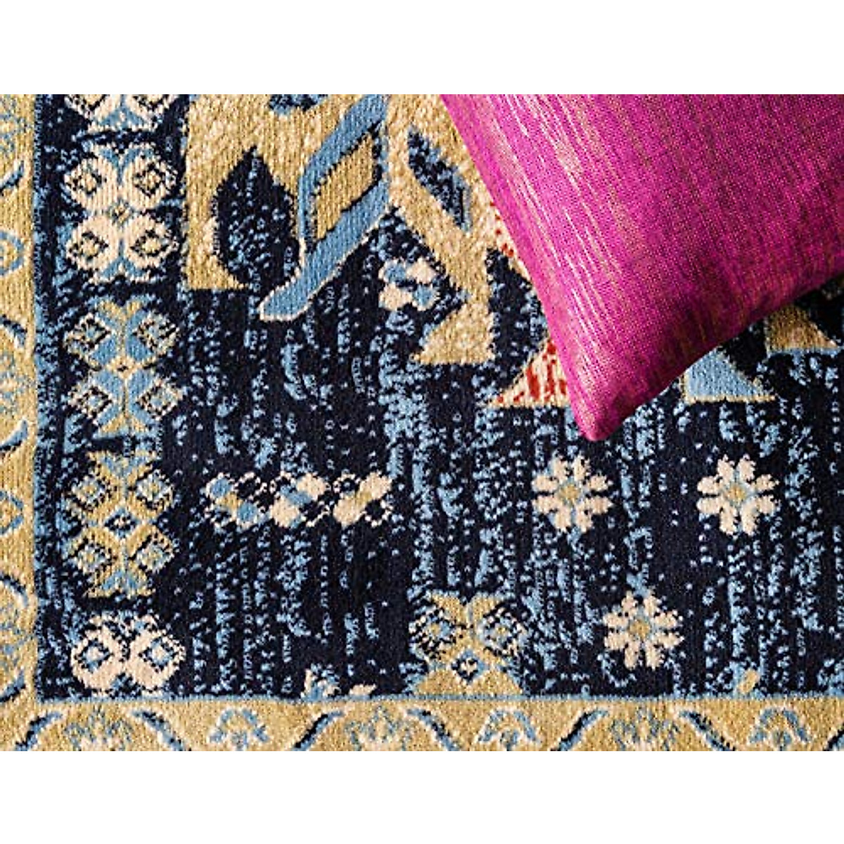 Unique Loom Taftan Collection Border Geometric Tribal Inspired Design Area Rug, 9 ft x 12 ft, Navy Blue/Gold