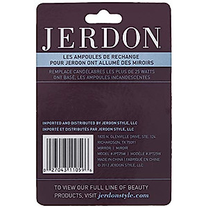 JERDON 25 Watt Replacement Bulbs for Makeup Mirror - 2 Incandescent Lightbulbs Makeup Mirrors - JPT25W