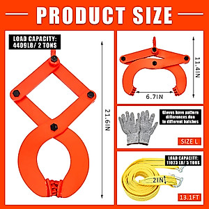 Wowangce Truck Pallet Puller Clamp Kit 2t/4409lbs Pallet Puller Clamp Truck Pallet Pulling Scissor Grabber Hook and 2" x 13.1ft Tow Strap Nylon Webbing with Gloves for Pulling Pallets Wood Heavy Thing