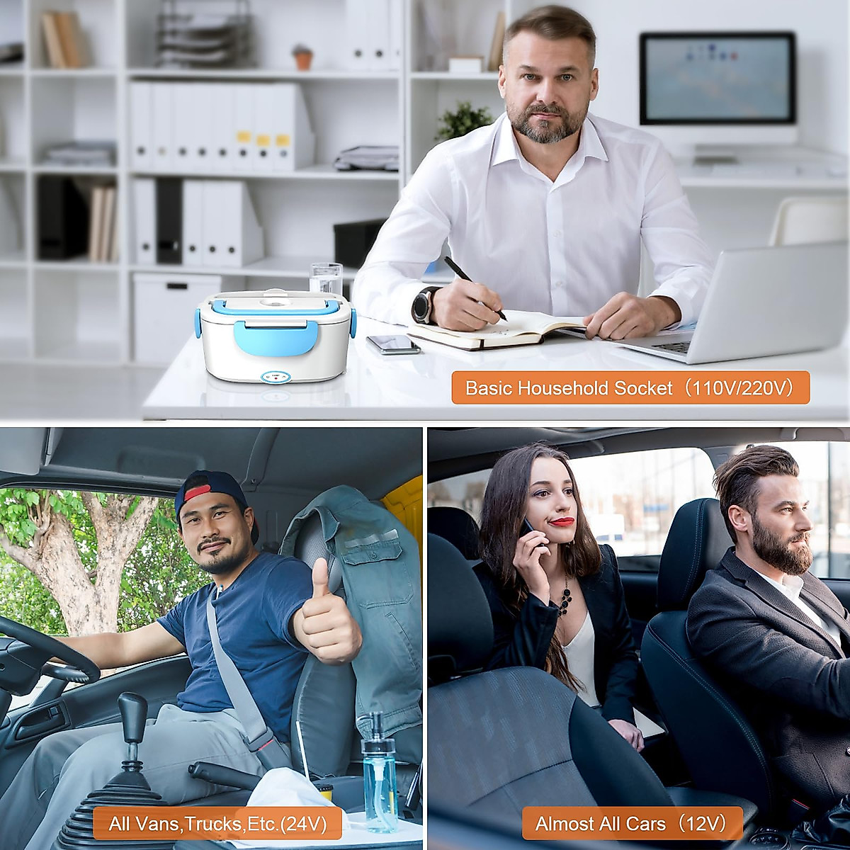 FARTVOLUS Electric Lunch Box 80W Food Heater for Adults, 12/24/110V Upgraded Portable Heated Lunch Box with 1.5L/304 Stainless Steel Container Fork & Spoon, for Work/Men/Car/Truck/Camping