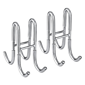 PEUTIER 2pcs Shower Glass Door Hooks, 304 Stainless Steel Over Shower Door Hooks Double Sided Usable Shower Towel Hooks Drilling-Free Towels Hanger for Bathroom (Silver)