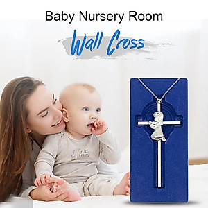 Wall Cross Baptism Gifts Baptism 1st Holy Communion Christening Decoration Silver Baby Wall Cross Baptism Gifts for Girl Baptism, Baby Shower, Birthday, Silver Cross with Praying Girl
